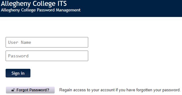 New Password Change Form Website | Information Technology Services | Allegheny College
